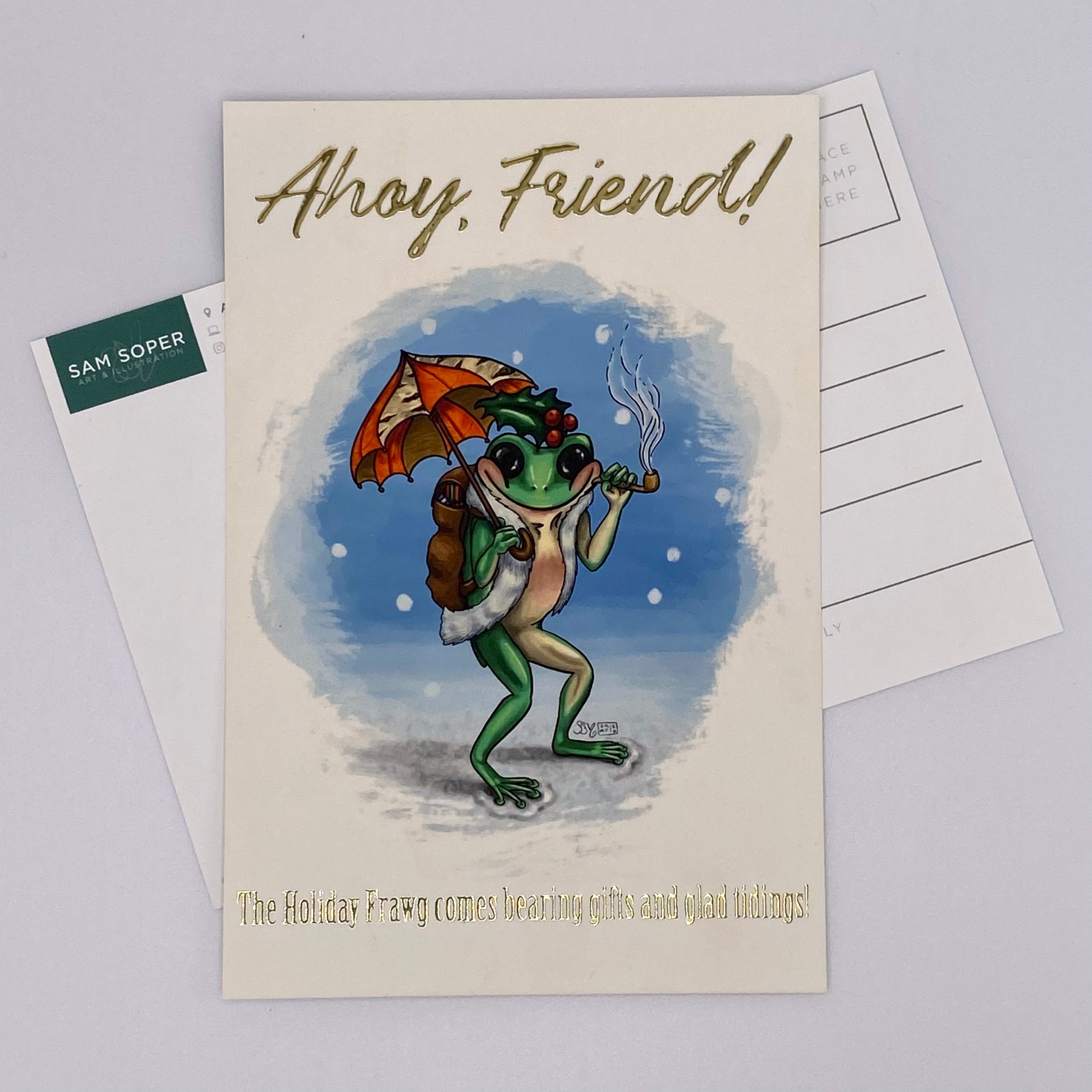 First-Edition Winter Holiday Frog Postcard - Mural Art & Illustration ...